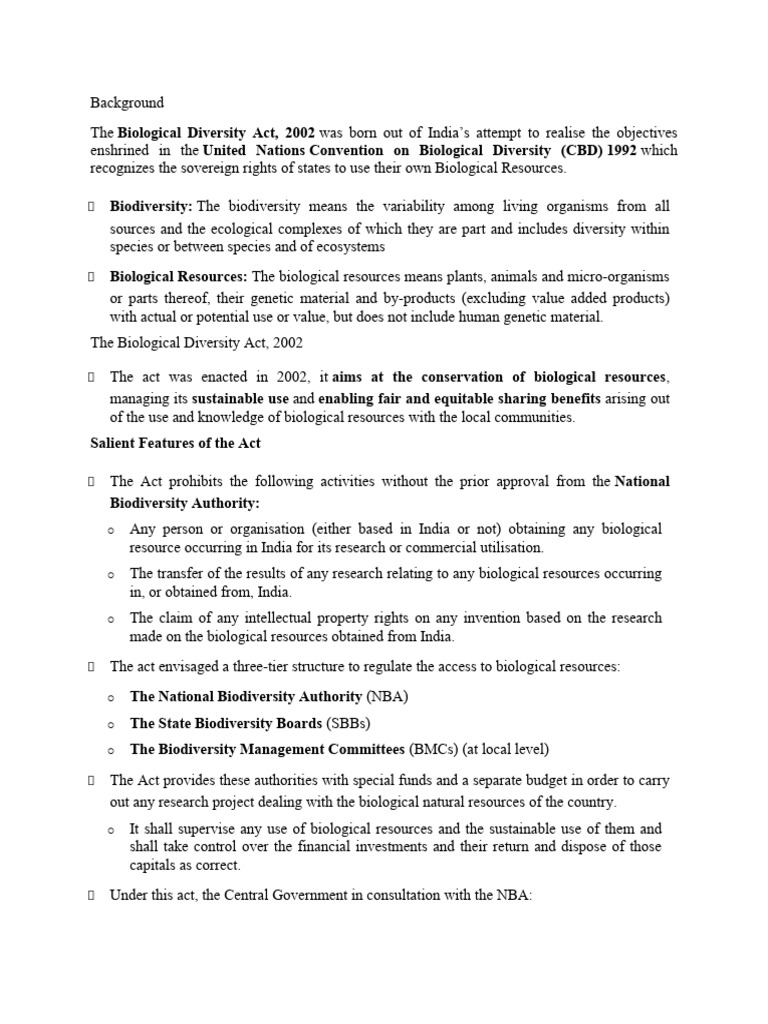 Bio Diversity Act 2002 | PDF | Biodiversity | Conservation Biology