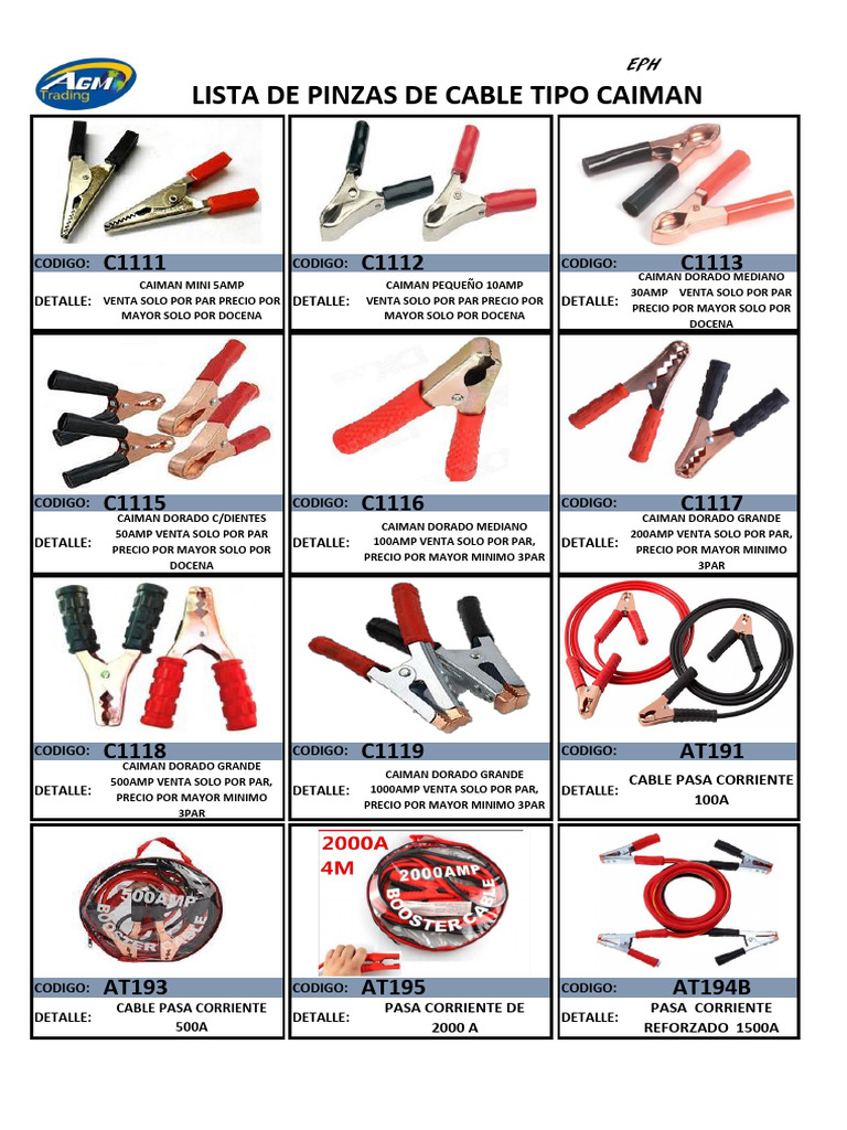 Lista de Pinzas de Cable Tipo Caimán | PDF