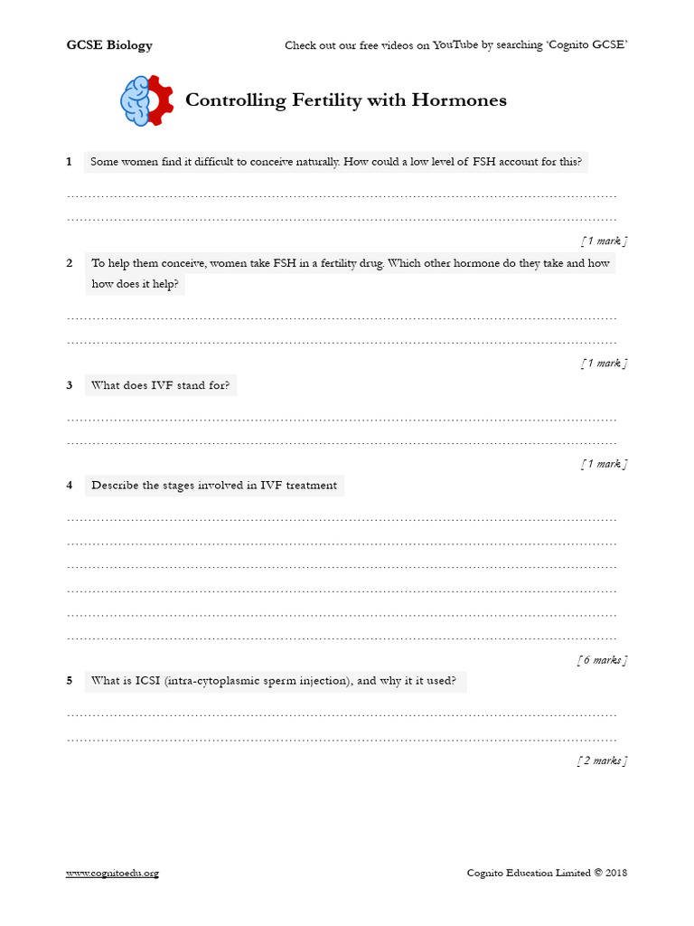 GCSE Bio - Controlling Fertility With Hormones - Worksheet | PDF | Infertility | Demographic ...