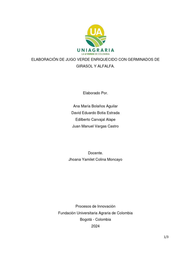 Avance 2 Procesos de Innovacion | Descargar gratis PDF | Alimentos | Agricultura