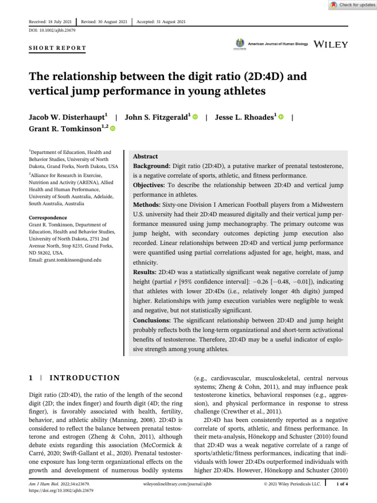 American J Hum Biol - 2021 - Disterhaupt - The Relationship Between The ...