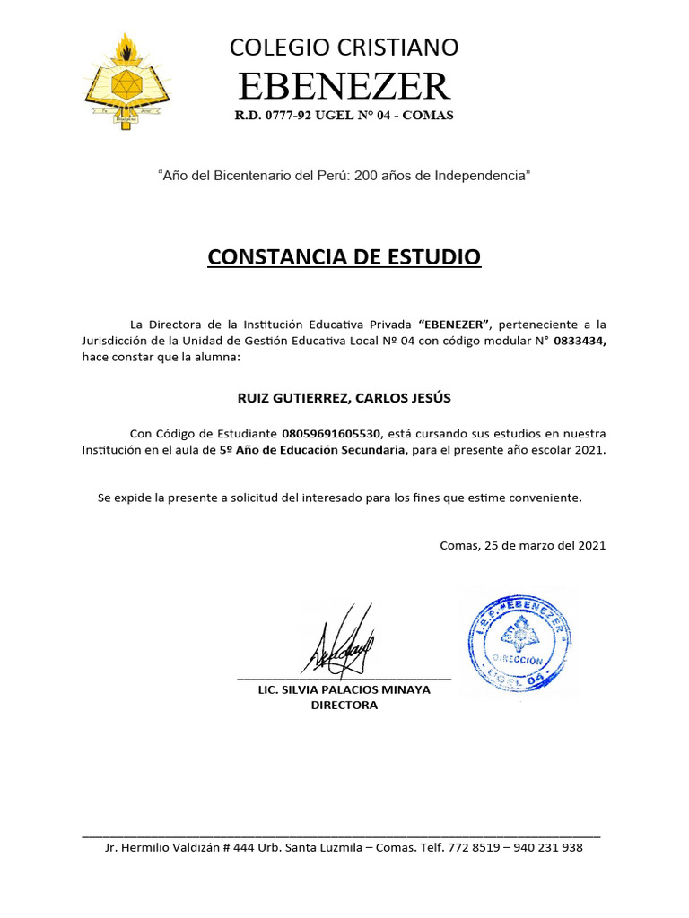 Constancia de Estudios Secundaria | PDF