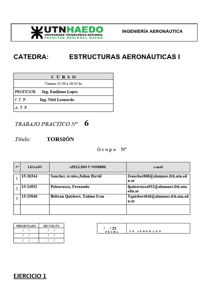 TP N°6 - Estructuras Aeronáuticas | PDF | Rieles | Metales de transición