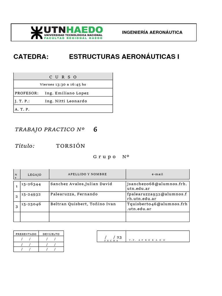 TP N°6 - Estructuras Aeronáuticas | PDF