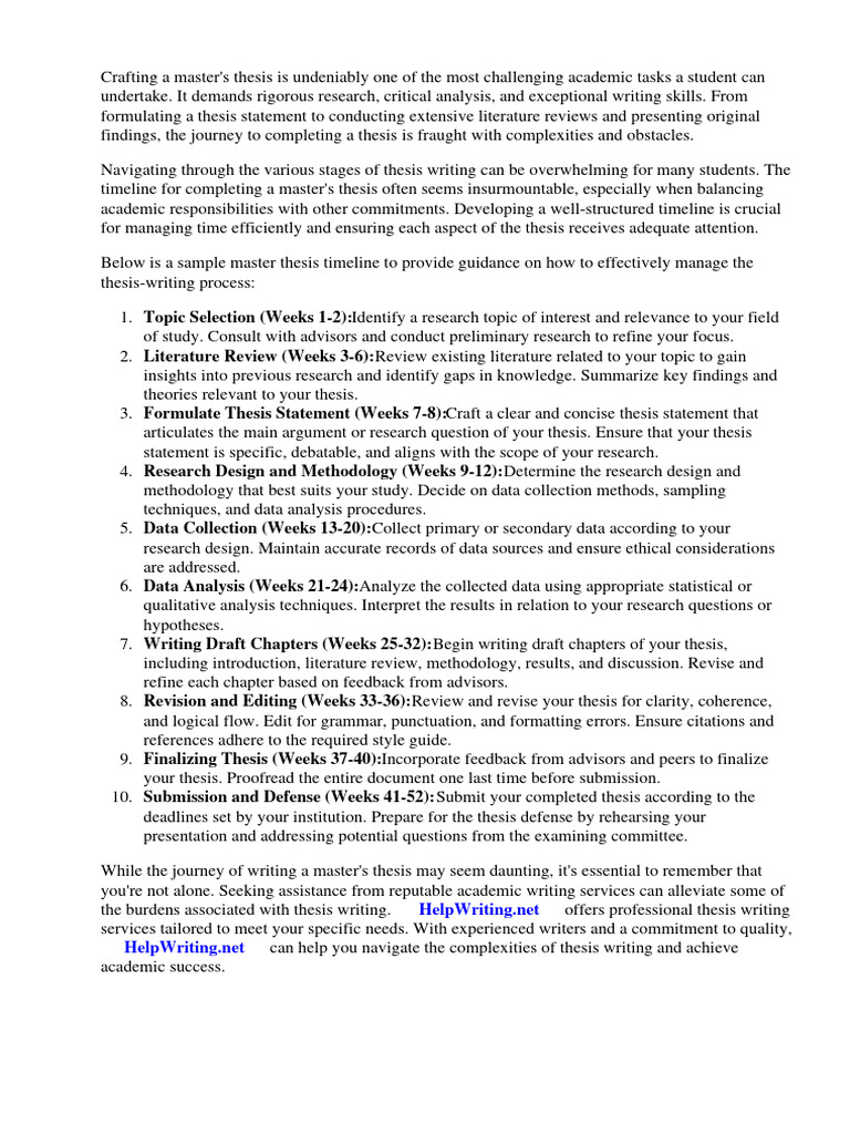 Master Thesis Timeline Sample | PDF | Thesis | Methodology