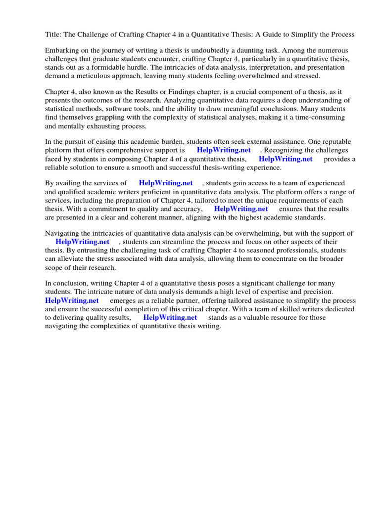 Chapter 4 Thesis Sample Quantitative | PDF | Quantitative Research | Thesis
