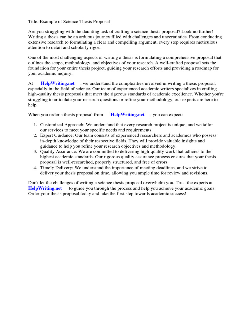 Example of Science Thesis Proposal | PDF | Methodology | Thesis Example of Science Thesis Proposal | PDF | Methodology | Thesis
