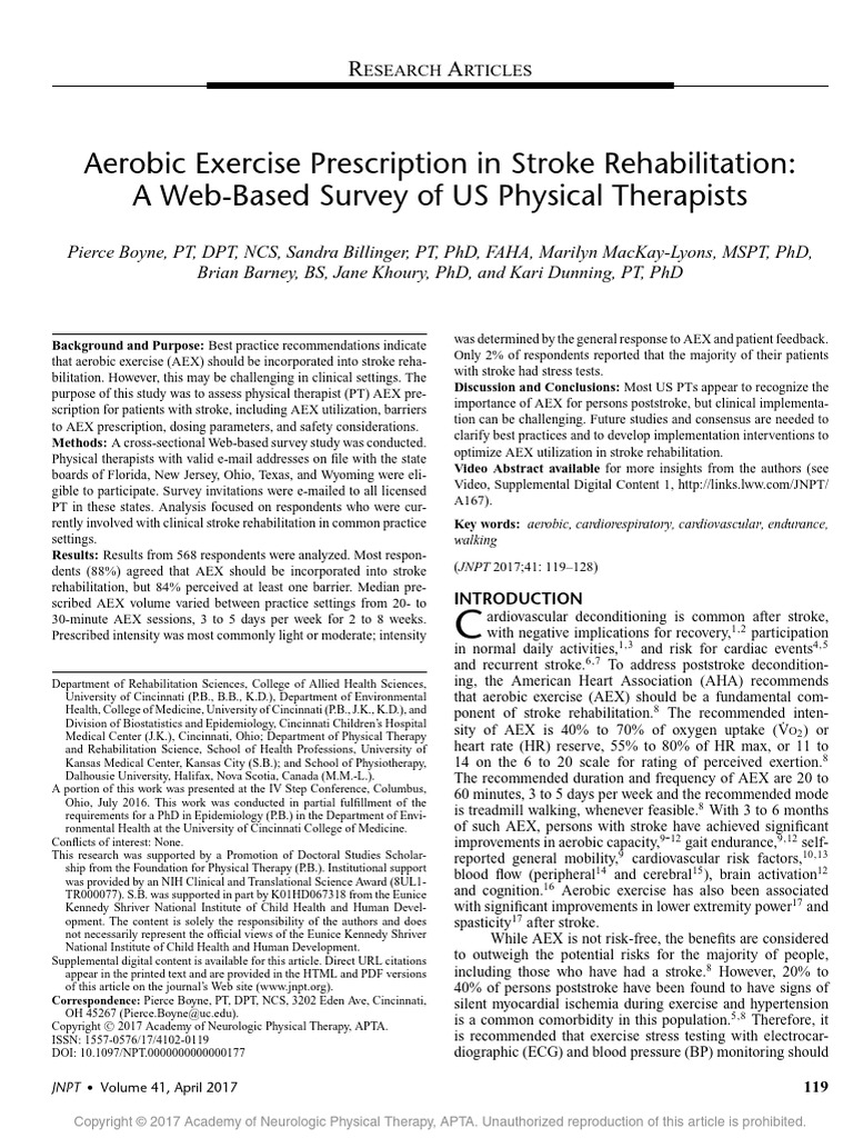 aerobic exercise prescription in stroke rehabilitation | PDF | Physical Therapy | Stroke