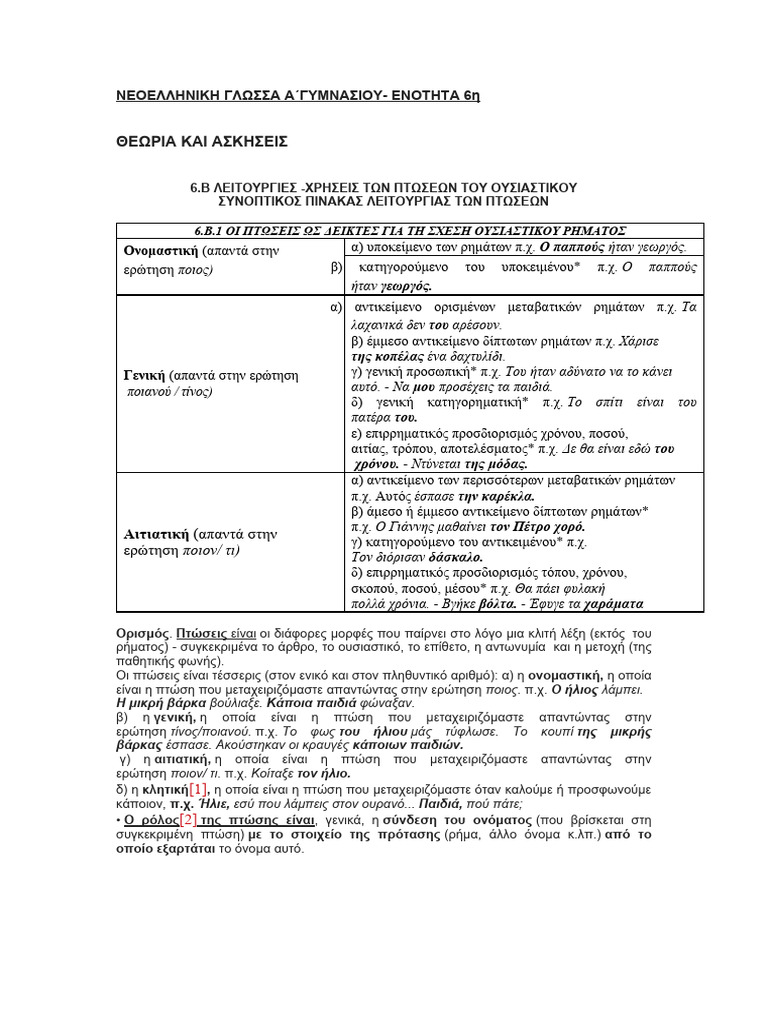 Ν. ΓΛΩΣΣΑ Α ΓΥΜΝΑΣΙΟΥ ΕΝΟΤΗΤΑ 6η | PDF