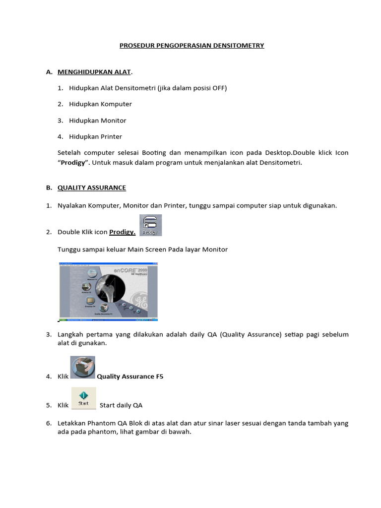 Prosedur Pengoperasian Densitometry | PDF