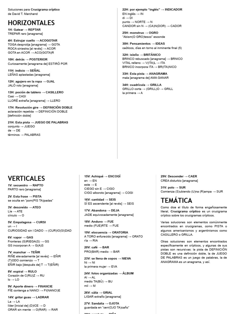 Soluciones para Crucigramas Crípticos | PDF | Rompecabezas de palabras ...