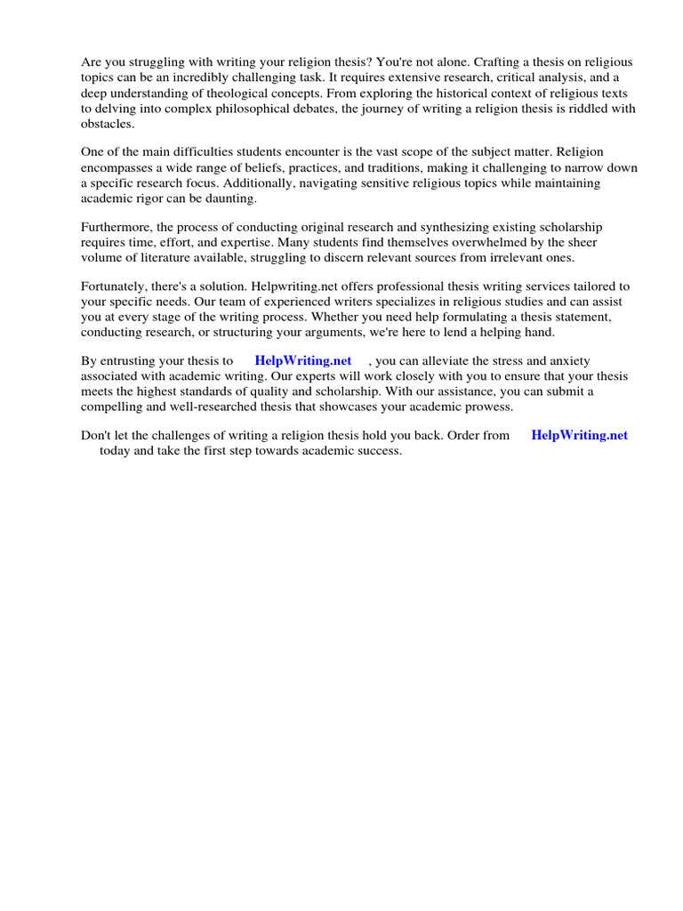Religion Thesis Examples | PDF | Essays | Thesis