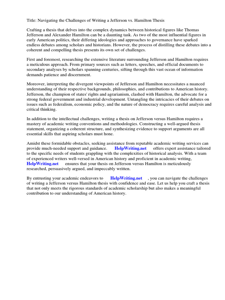 Jefferson Vs Hamilton Thesis | PDF | Alexander Hamilton | Thomas Jefferson