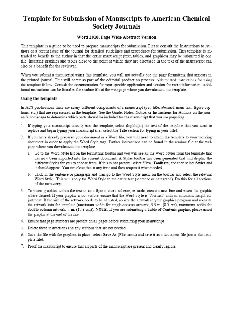 Template For Submission of Manuscripts To American Chemical Society ...