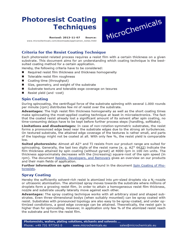 Photoresist Coating | PDF | Wafer (Electronics) | Materials