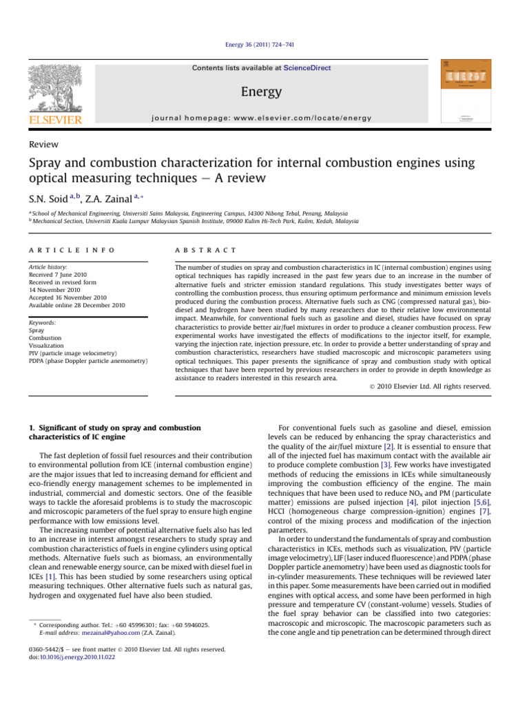Spray and Combustion Characterization For Internal Combustion Engines ... Spray and Combustion Characterization For Internal Combustion Engines ...