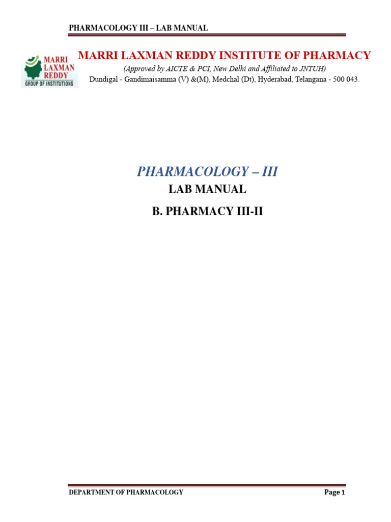 Pharmacology Iii Lab Manual | PDF | Alanine Transaminase | Transaminase