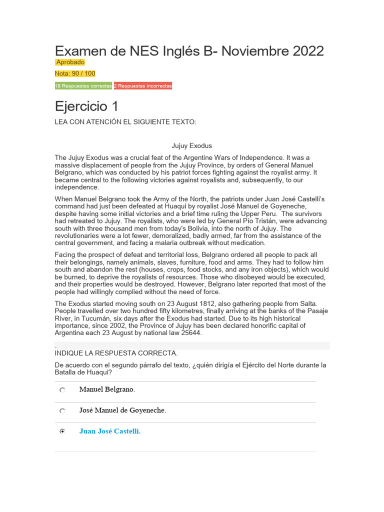 Examen de NES Inglés B - APROBADO | PDF | Argentina | South America