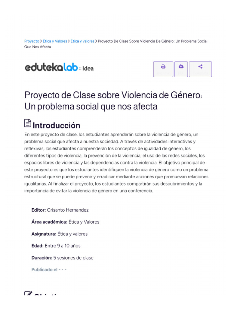 Proyecto de Clase Sobre Violencia de Género - Un Problema Social Que ...