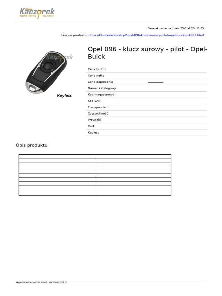 Opel 096 Klucz Surowy Pilot Opel Buick | PDF