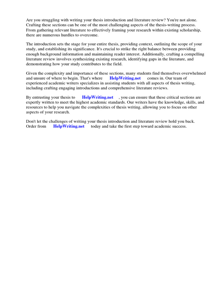 How To Write Introduction and Literature Review in Thesis | PDF ...