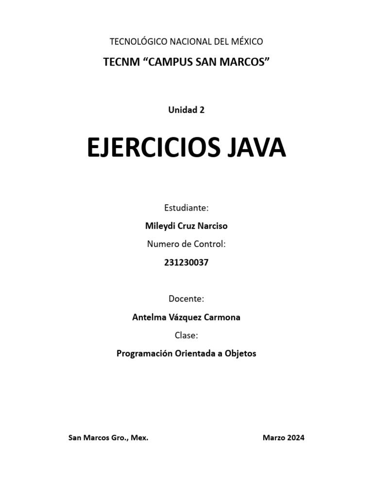 Ejercicios Java Unidad 2 Pdf Constructor Programación Orientada A Objetos Programación