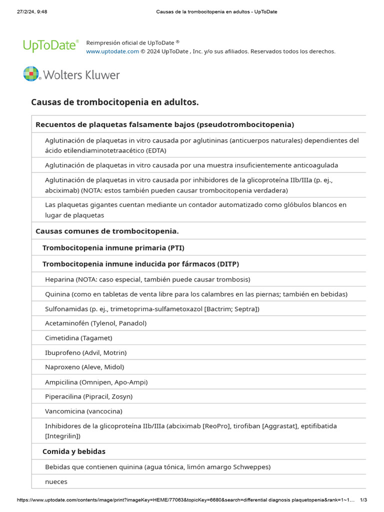 Causas de La Trombocitopenia en Adultos - UpToDate | PDF | Cáncer ... Causas de La Trombocitopenia en Adultos - UpToDate | PDF | Cáncer ...