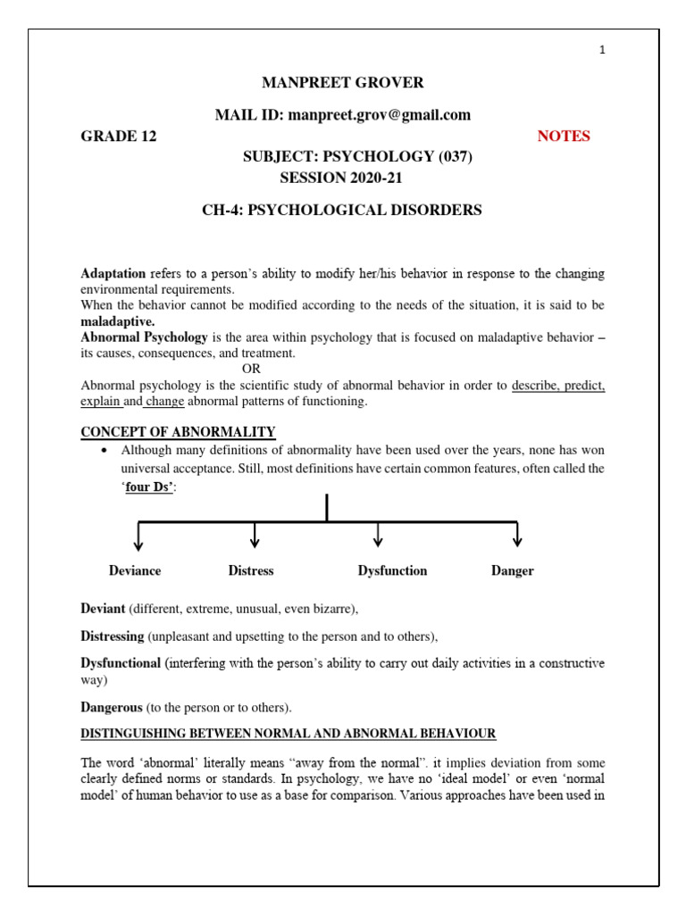 Ch-4 Psychological Disorders Notes | PDF | Autism Spectrum | Mental ...