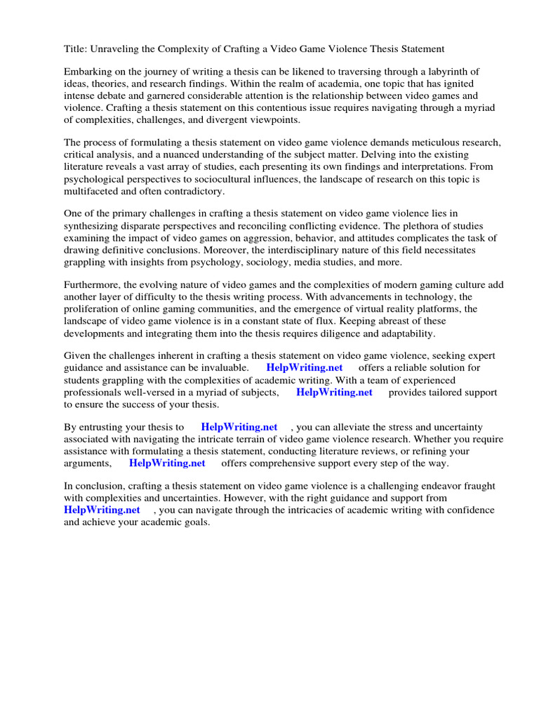 Video Game Violence Thesis Statement | PDF | Violence | Video Games