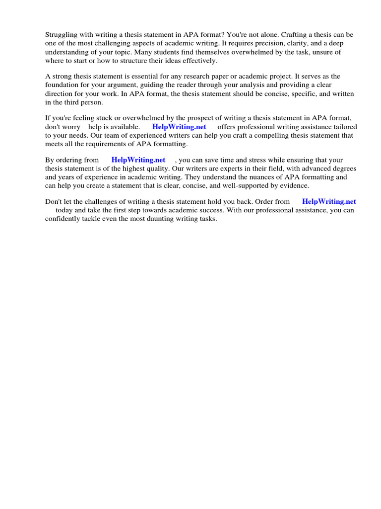 Thesis Statement Examples in Apa Format | PDF | Apa Style | Essays