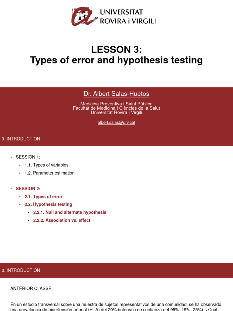 TEORIA 3. Tipus Derror - Asociacio I Proves Dhipotesi - ASH | PDF ...