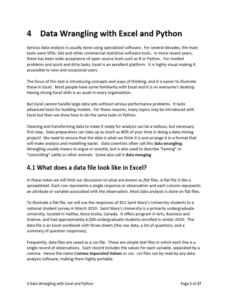4 Data Wrangling With Excel | PDF | Microsoft Excel | Comma Separated Values