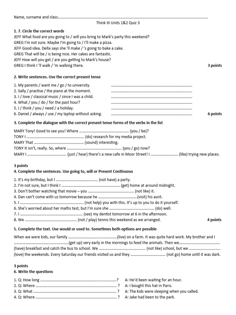 Think III 1&2 Quiz 3 | PDF