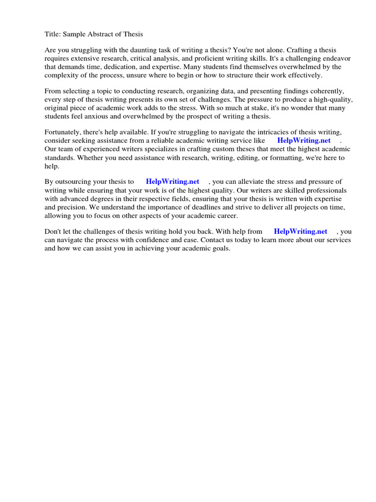 Sample Abstract Of Thesis Download Free Pdf Thesis Abstract Summary