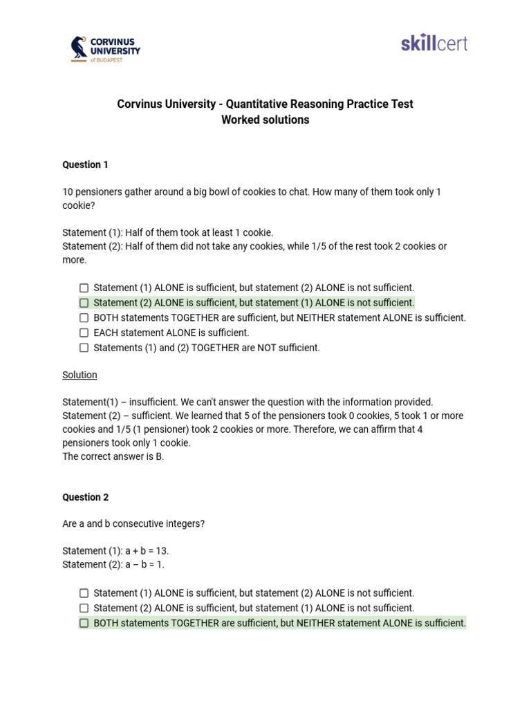 Corvinus University - Quantitative Reasoning Practice Test - Sample ...