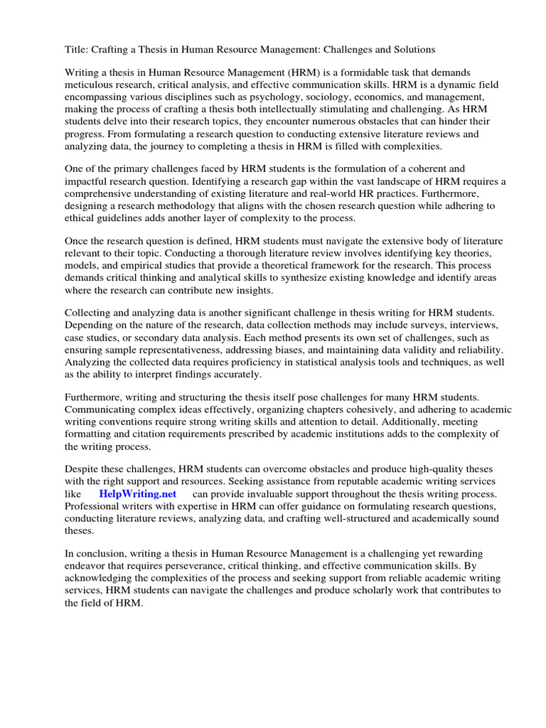 Thesis Example For HRM Students | PDF | Human Resource Management | Thesis