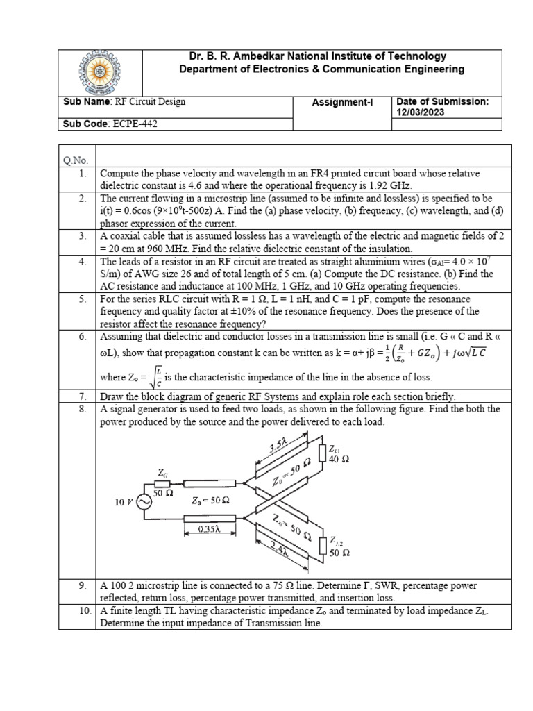 Assignment 1 | PDF | Transmission Line | Electrical Impedance