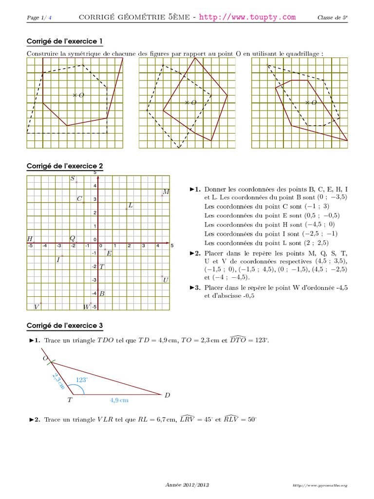 Exercices de géométrie corrigés 5ème | PDF | Mathématiques élémentaires ...