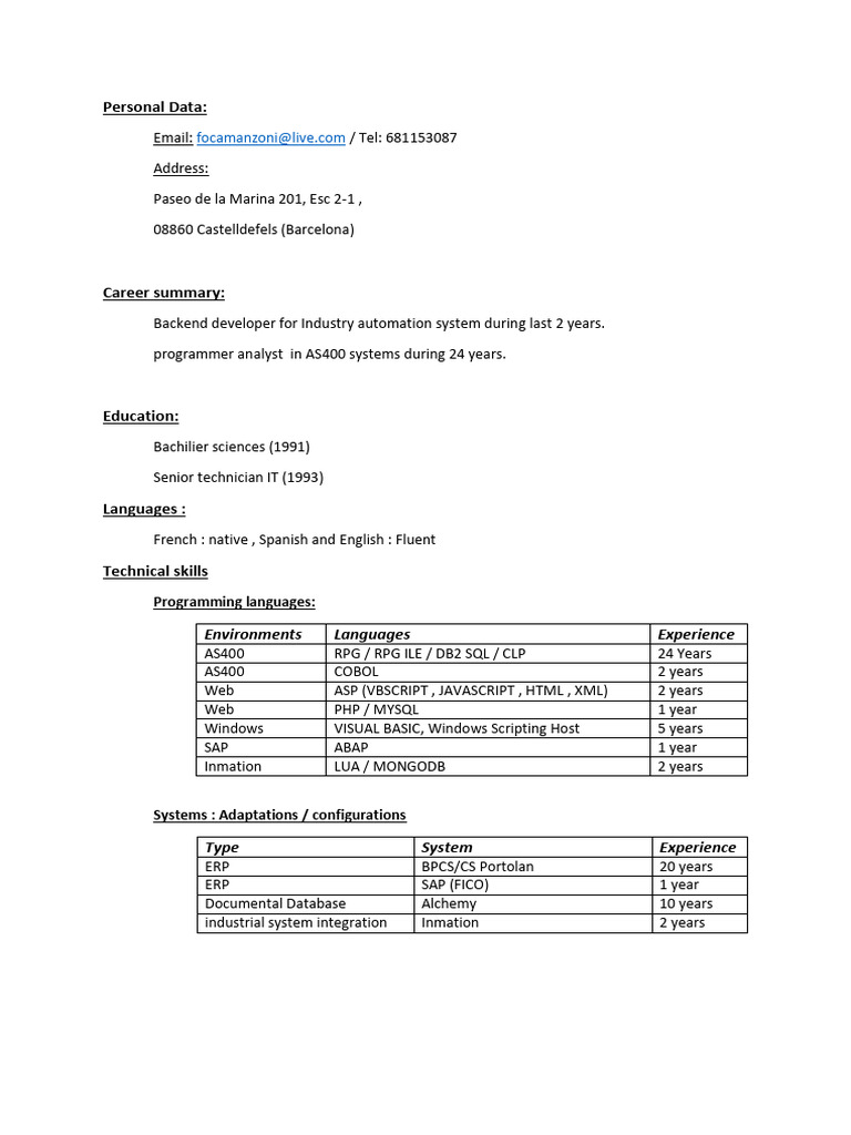 CV C Foca | PDF | Scripting Language | Databases