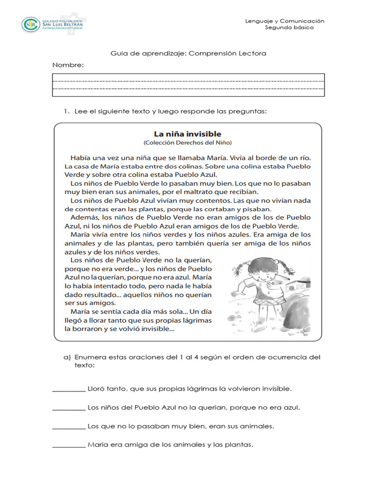 Guía de Aprendizaje Lenguaje Segundo Básico Comprensión Lectora.docx 1 ...