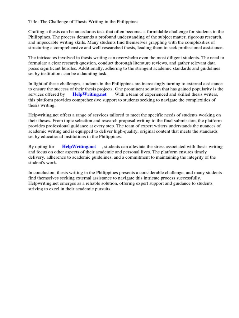 Thesis Writer in The Philippines | Download Free PDF | Thesis