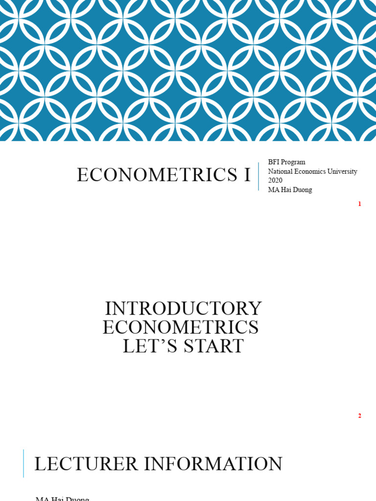 Econometrics I Lecture 1 Wooldridge | PDF | Econometrics | Time Series