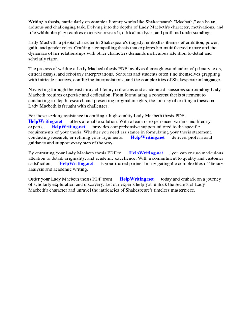 Lady Macbeth Thesis PDF | PDF | Macbeth
