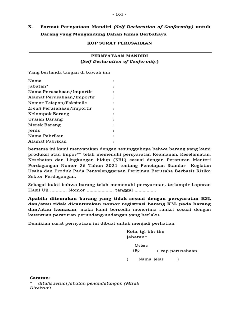 Format Surat Pernyataan Mandiri Sesuai Juknis | PDF