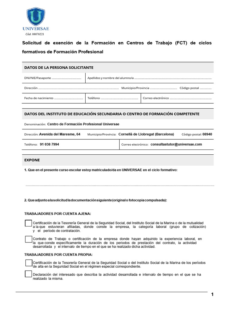 Solicitud exención FCT | PDF | Desarrollo profesional