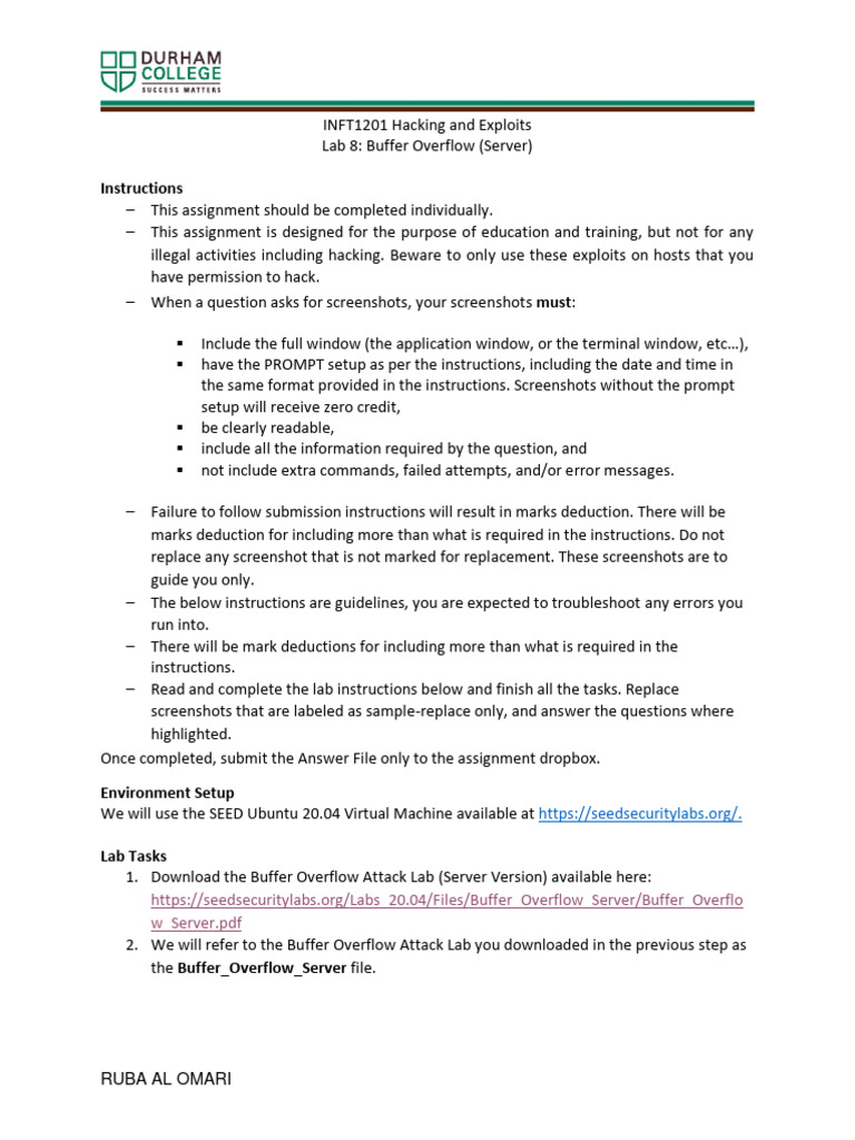 Lab8-Buffer Overflow | PDF | Screenshot | Installation (Computer Programs)