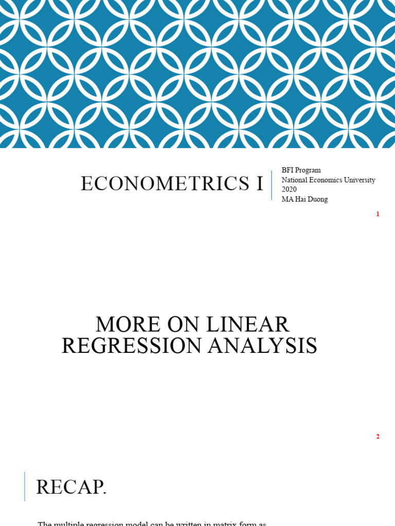 Econometrics I Lecture 4 Wooldridge | PDF | Ordinary Least Squares ...