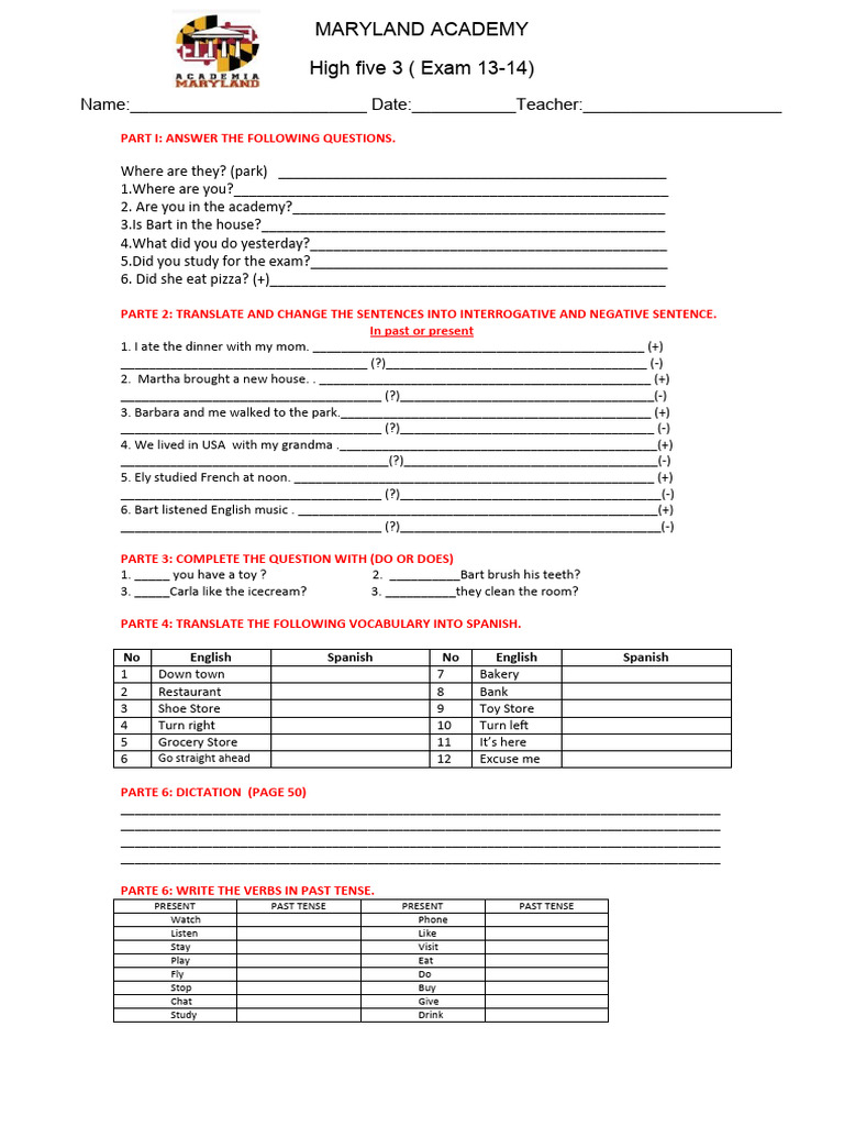 Examen High Five 3 Lessonn 15-16 | PDF | Human Communication | Linguistic Typology
