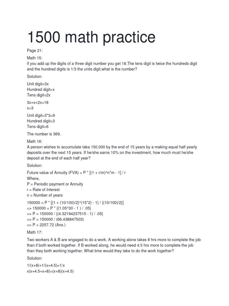 1500 Math Practice 1 | PDF | Speed