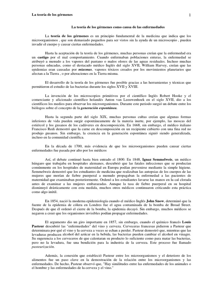Historia de la Teoría de los Gérmenes | PDF | Patógeno | Luis Pasteur